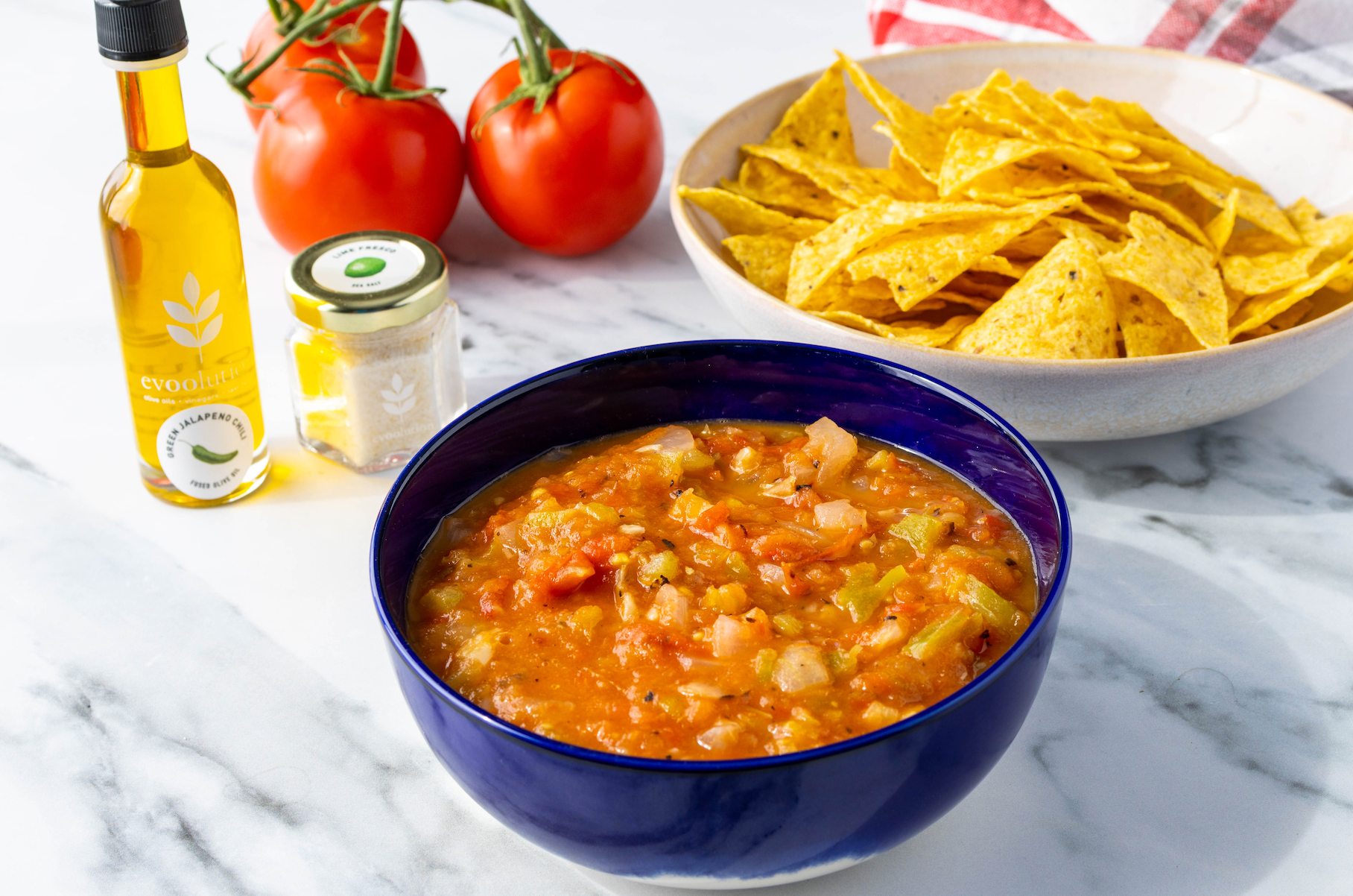 Roasted Tomato Salsa with Green Jalapeño Chili Olive Oil and Lime Fres ...